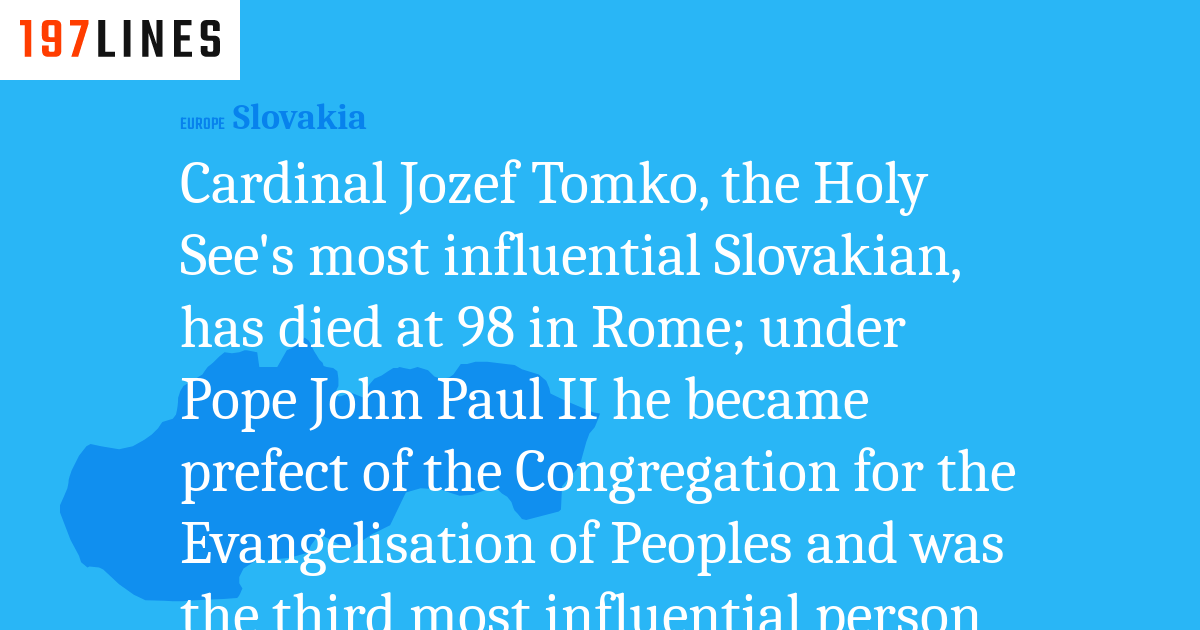 Cardinal Jozef Tomko, the Holy See's most influential Slovakian, has ...